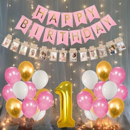 BubbleTrouble.in Solid 1st Birthday Decoration For Baby Girl With Warm ...