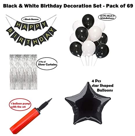 BubbleTrouble.in Black & White Themed Happy Birthday Banner Decoration ...