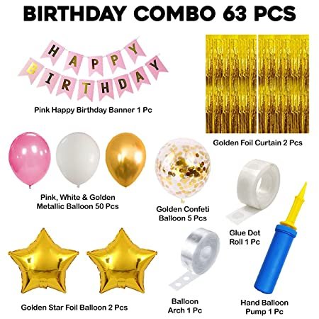 BubbleTrouble.in Happy Birthday Decoration Kit for Girls 63pcs Combo ...