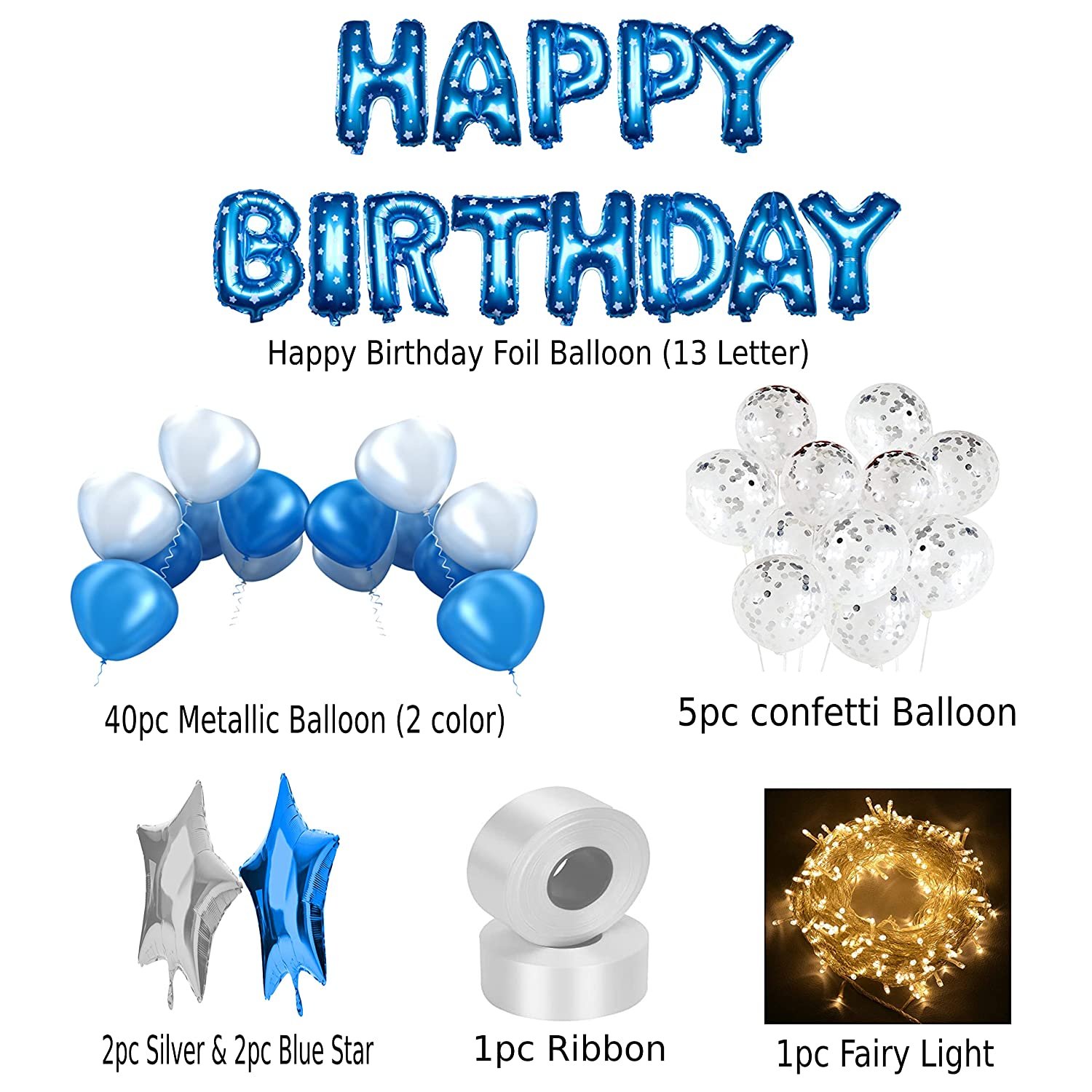 BubbleTrouble.in Happy Birthday Decoration Set 64pc combo include Happy ...