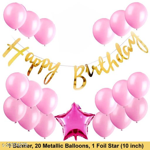 BubbleTrouble.in Happy Birthday Cursive Banner- Golden + 1 pc Pink Star ...
