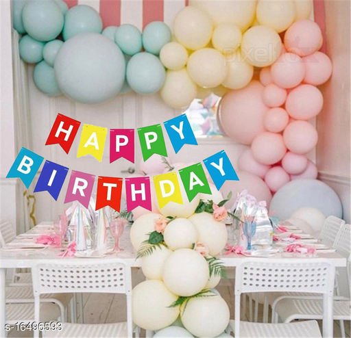 BubbleTrouble.in Happy Birthday Banner (Multi) + Multi Candy Balloons ...