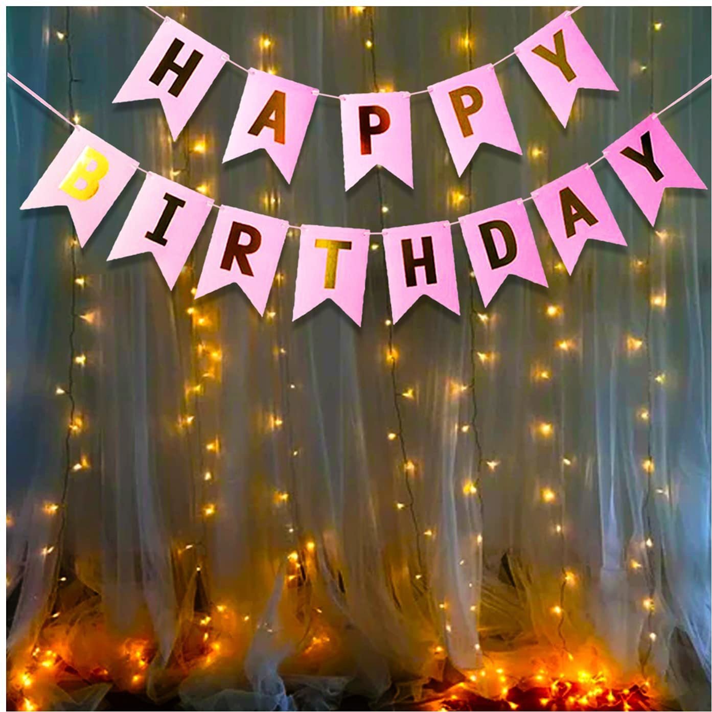 BubbleTrouble.in Pink Happy Birthday Banner with Led Light