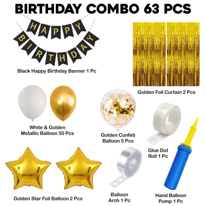 BubbleTrouble.in Birthday Decoration Items - 63 Pcs, Happy Birthday ...