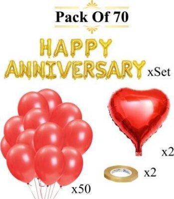 BubbleTrouble.in Solid Happy Anniversary Golden Letter Foil Balloon Set ...