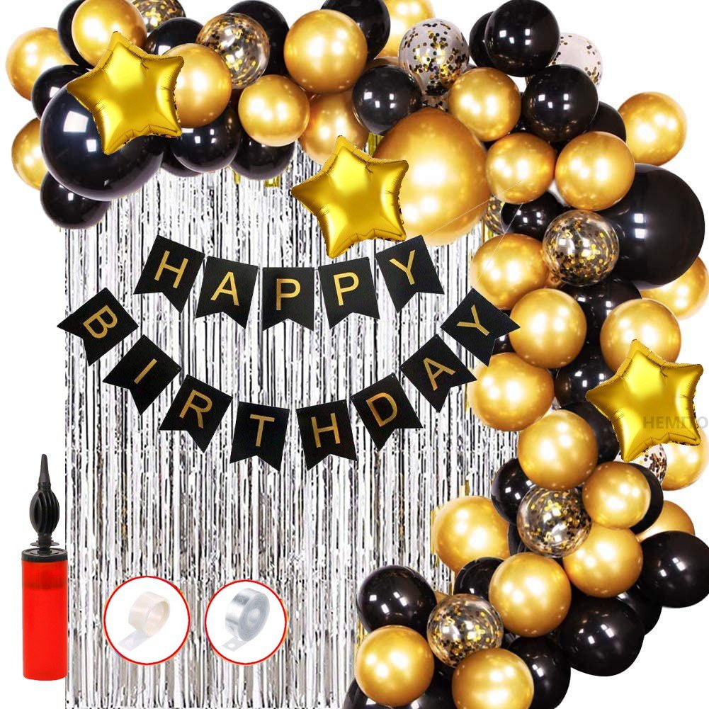 BubbleTrouble.in Happy Birthday Decoration Kit Combo 61Pcs for Black ...