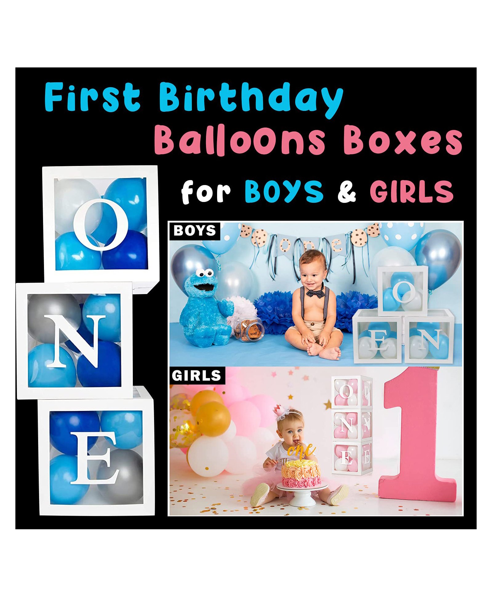 BubbleTrouble.in Baby Balloon Box for 1st Birthday Decoration - Pack of 3