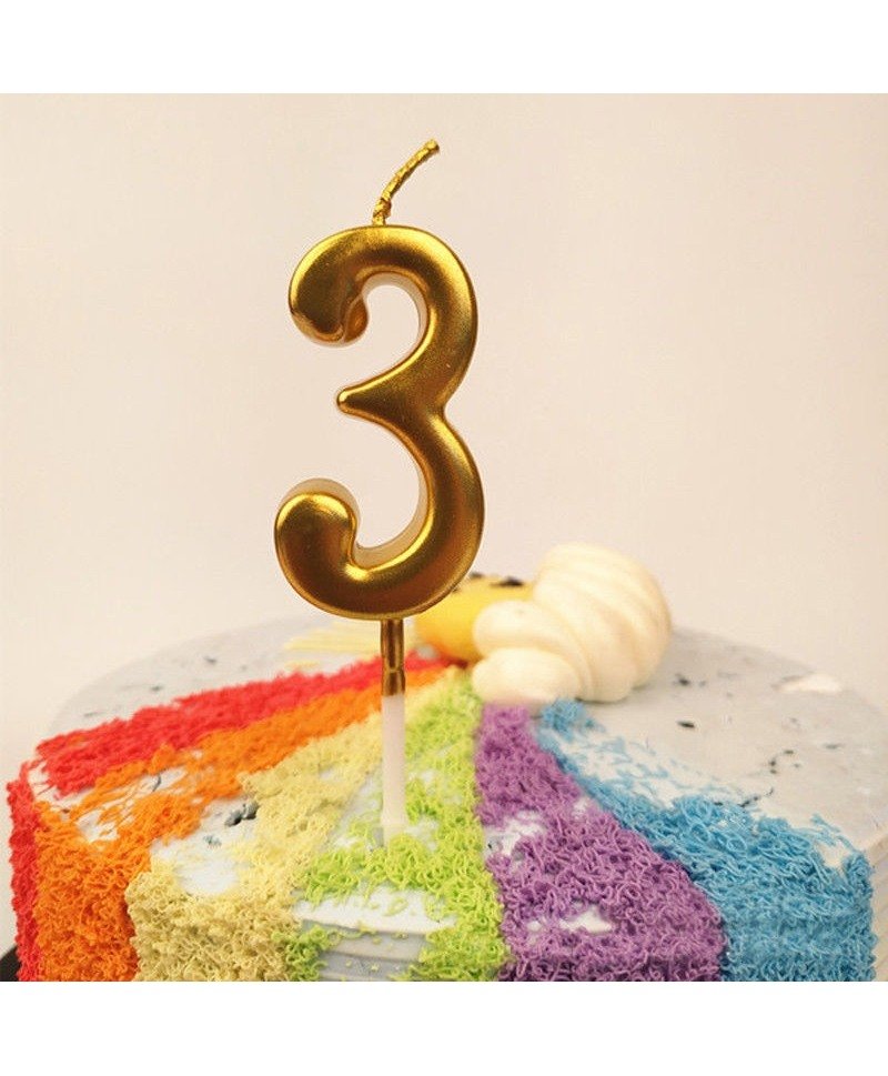 BubbleTrouble.in Numerical Cake Topper Candle Number 3 - Golden
